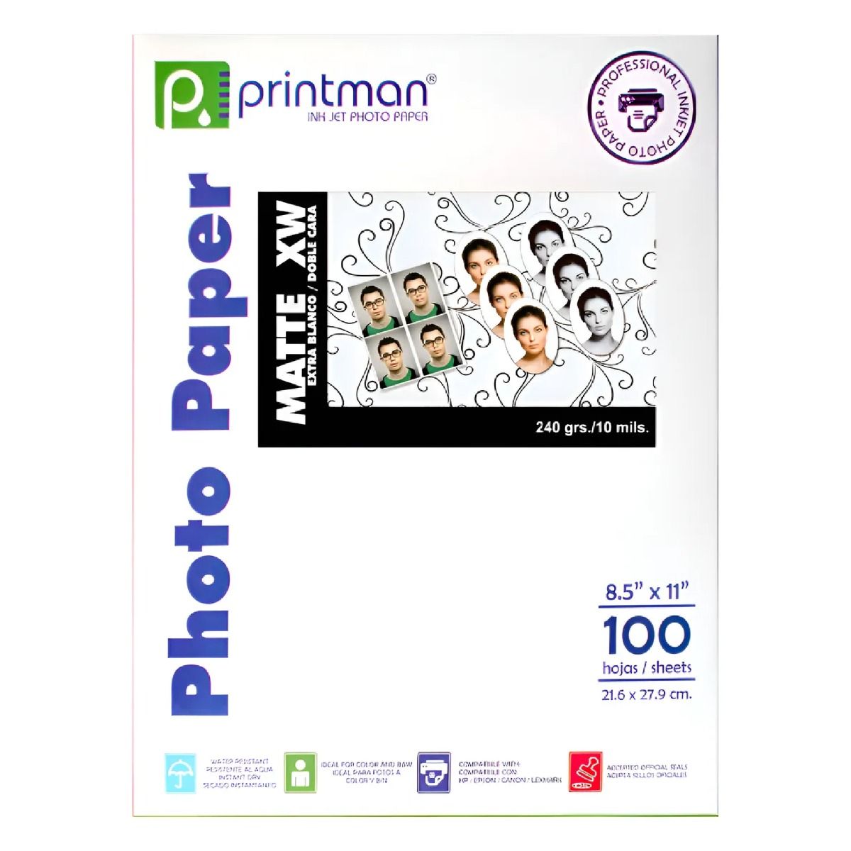 Papel Printman 8,5x11 Mate Extra Blanco 100h 10.5mils/240grs - Fotomecánica